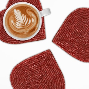 Set of 6/9/12 Heart Red Beaded Coasters Red Drink Coasters - Etsy