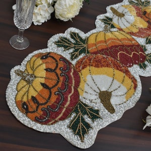 Handmade Bead Table Runner, Pumpkin Table Runner, Pumpkin Fall Gold ...