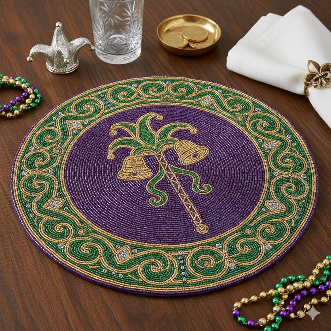 SET OF 2 Purple and Gold Beaded Jester Scepter Placemat - Handcrafted ...