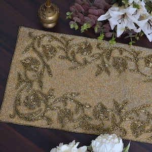 Handmade Bead Table Runner, Gold Table Mat, Hand Beaded Runner, 13x36inch Runner Gift - Etsy