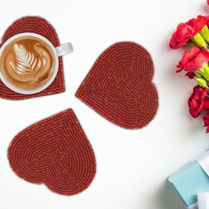 Set of 6/9/12 Heart Red Beaded Coasters Red Drink Coasters - Etsy