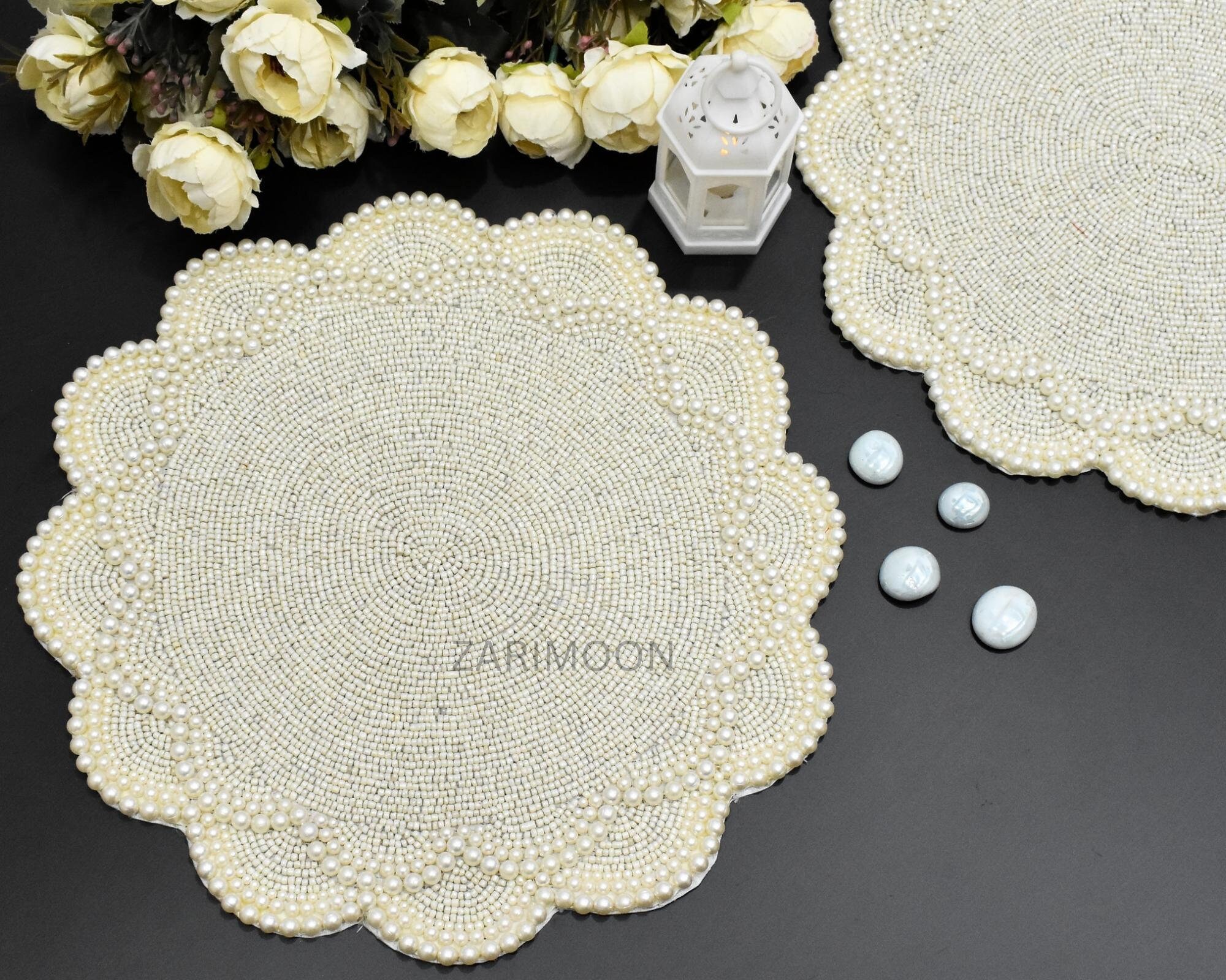 ALL SIZES XL Handmade Beaded Table Runner, Pearl White, Wedding Long ...