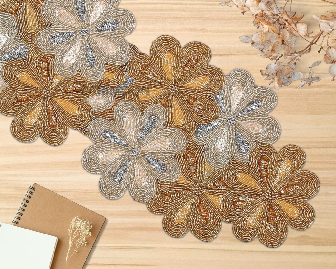 ALL SIZES Luxury Floral Handmade Table Runner, Beaded Table Runner ...