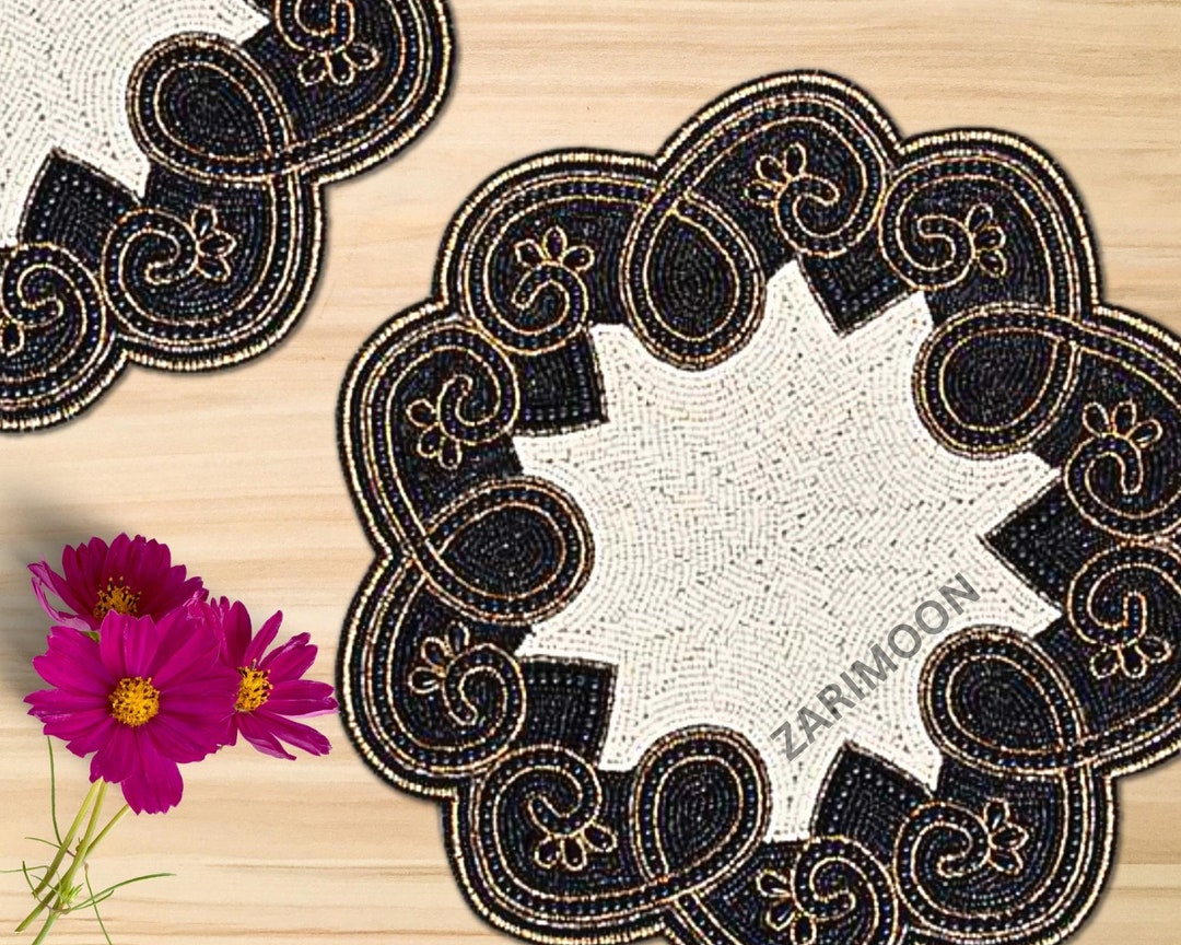 Handmade Beaded Placemat, Beaded Charger, Beaded Table Mat, Black and ...