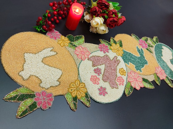 Easter Bunny and Easter Egg Beaded Table Runner Multicolour - Etsy