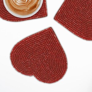 Set of 6/9/12 Heart Red Beaded Coasters Red Drink Coasters - Etsy
