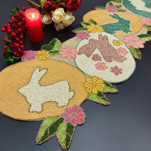 Easter Bunny and Easter Egg Beaded Table Runner, Multicolour 13x36inch ...