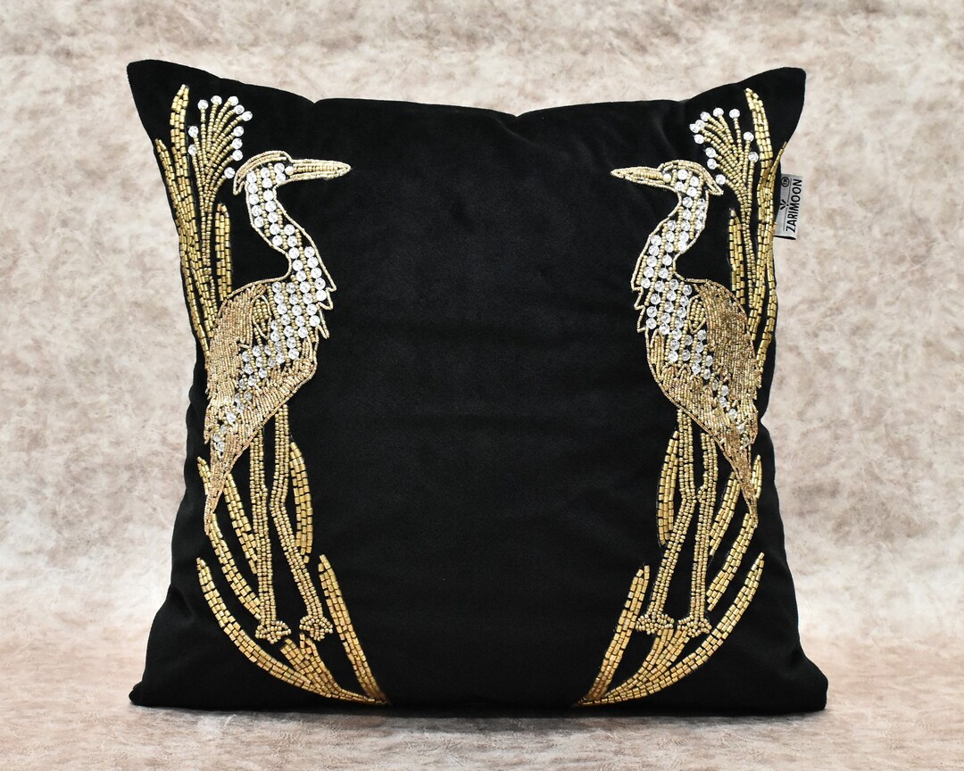 ALL SIZES Black Gold Throw Pillow Cover Velvet Luxury Flamingo Pillow ...