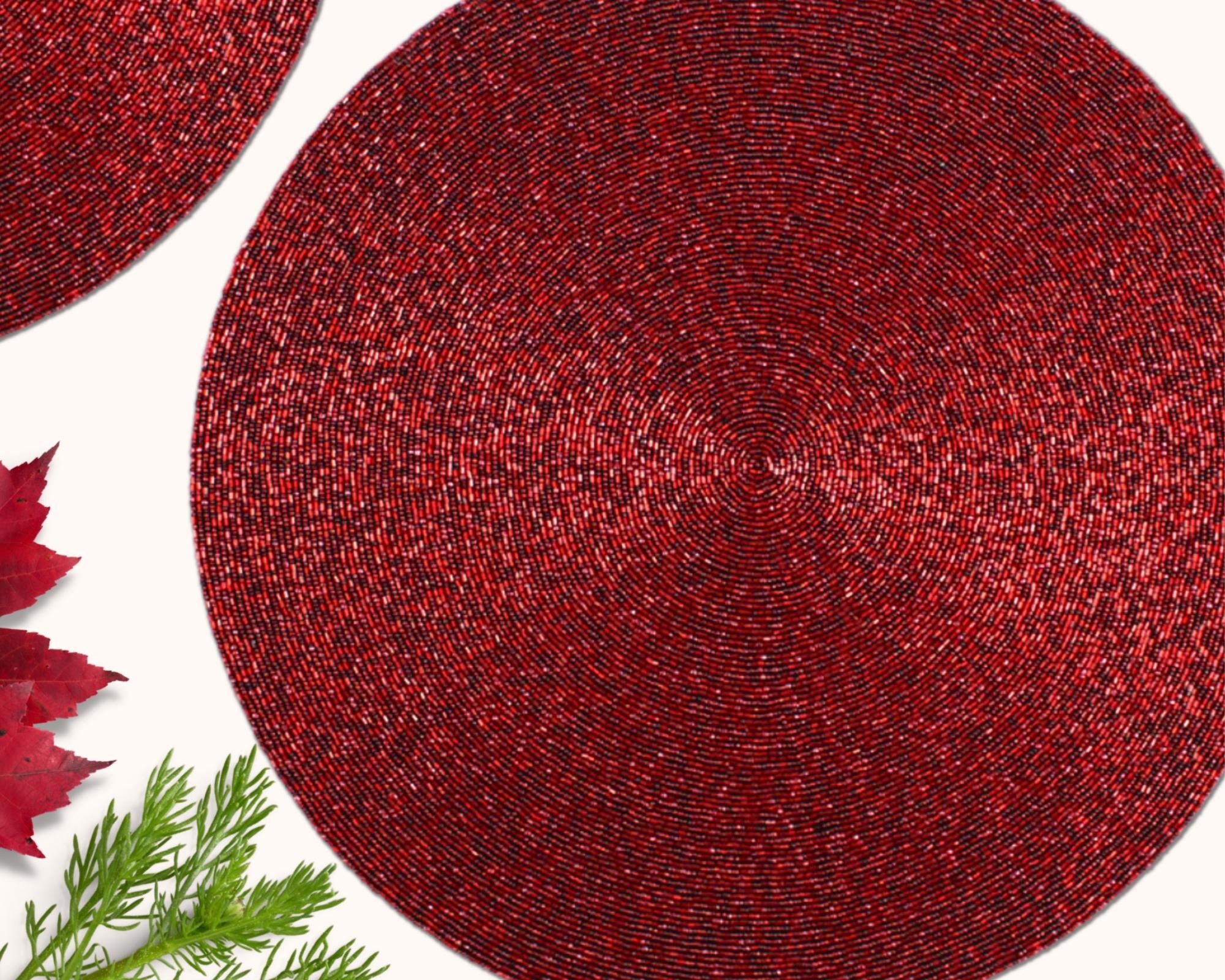 Handmade Beaded Placemat Christmas Red Round Table Mat - Etsy