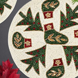 Christmas Handmade Beaded Placemat, Beaded Charger, Beaded Table Mat ...