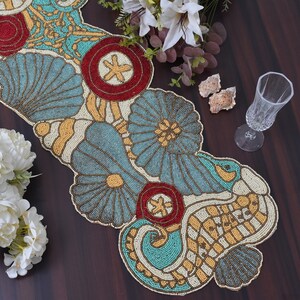 Handmade Table Runner, Beaded Table Runner, Sea Horse Multi Color ...