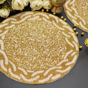Handmade Beaded Placemat, Luxury Beaded Charger, Beaded Table Mat, Gold ...