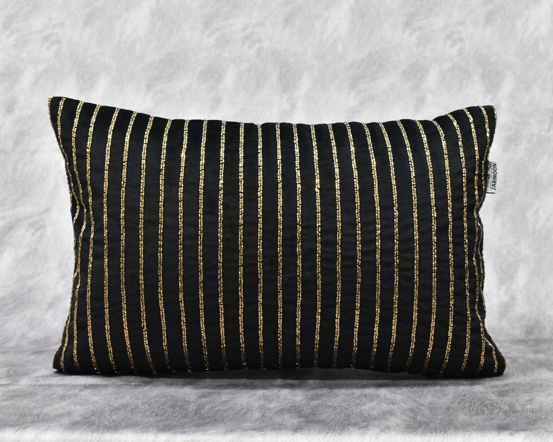 ALL SIZES Black Gold Throw Pillow Cover Beaded Luxury Contemporary ...