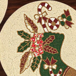 Christmas Bead Placemat, White Handmade Beaded Placemat, Table Topper ...
