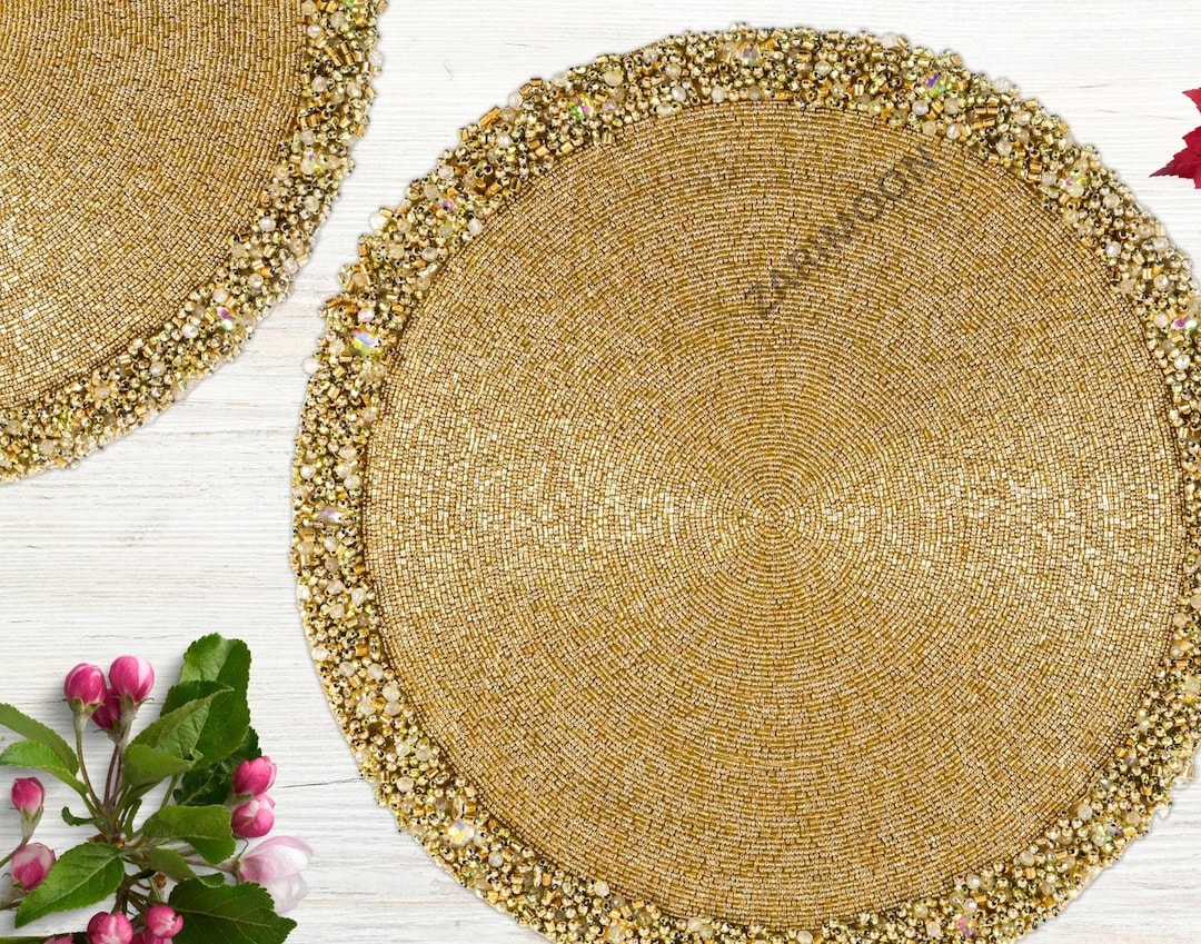 Handmade Beaded Placemat, Beaded Charger, Beaded Table Mat, Gold ...