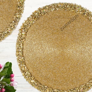 Handmade Beaded Placemat, Beaded Charger, Beaded Table Mat, Gold ...
