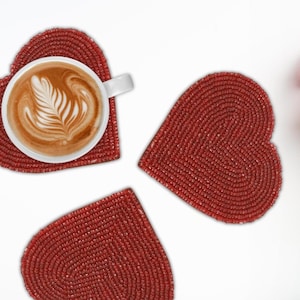 Set of 6/9/12 Heart Red Beaded Coasters Red Drink Coasters - Etsy