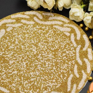 Handmade Beaded Placemat, Luxury Beaded Charger, Beaded Table Mat, Gold ...