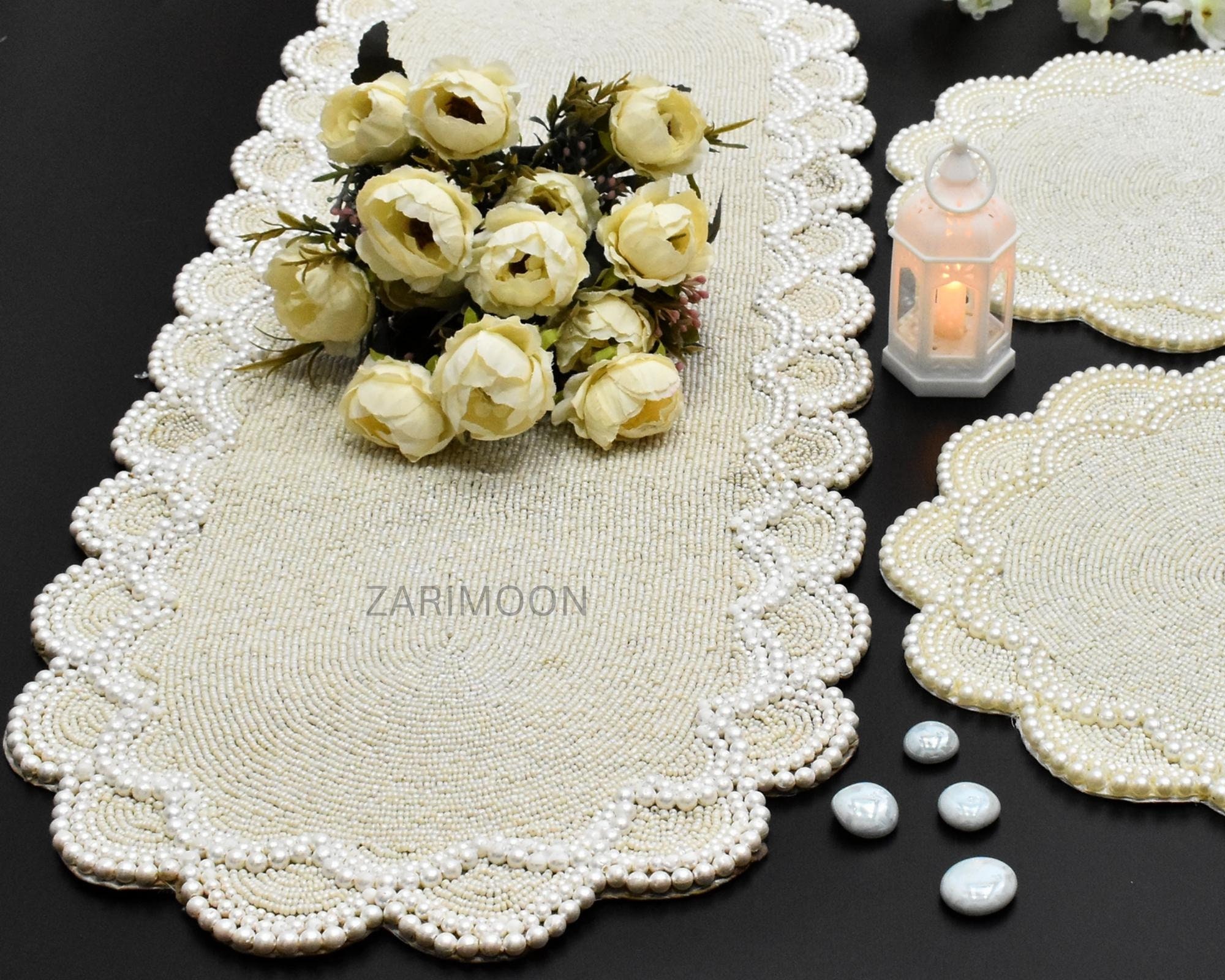 Handmade Beaded Table Runner Pearl White Wedding Long Table - Etsy