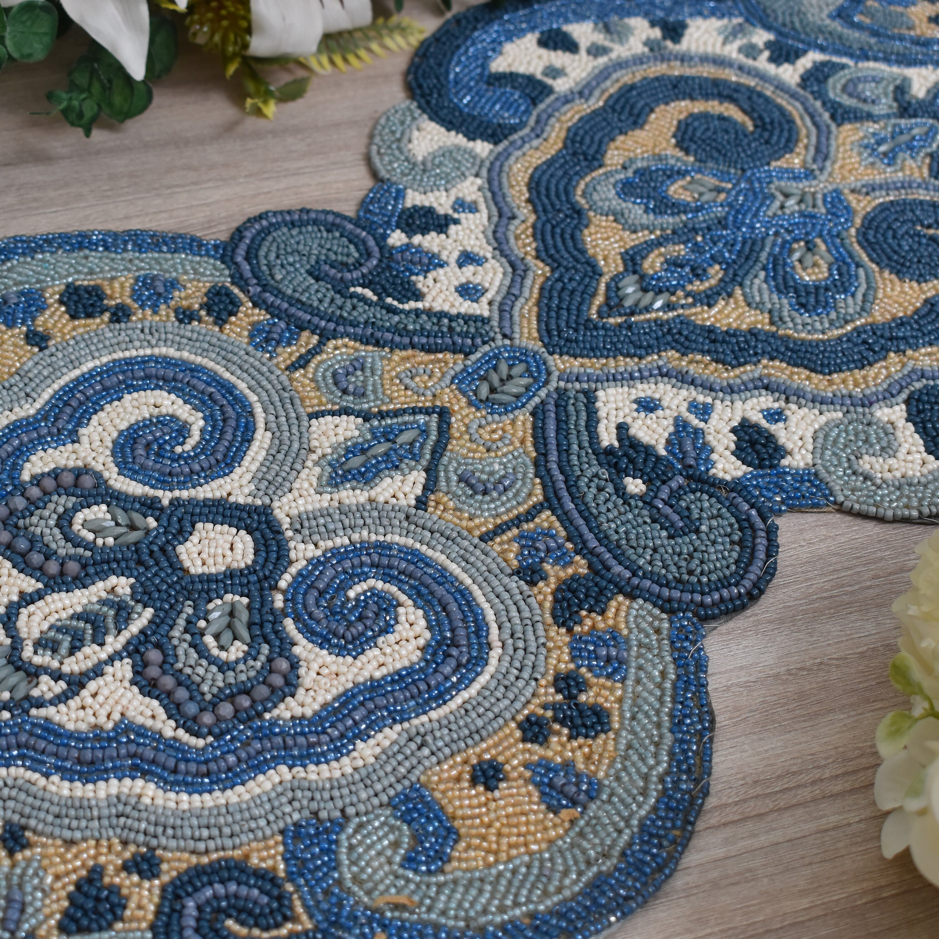 ALL SIZES Handmade Table Runner, Beaded Table Runner, Blue Multi Color ...
