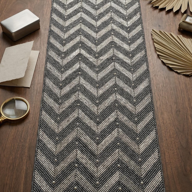 Gray Chevron Table Runner - Etsy