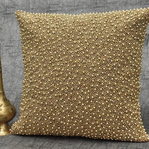 Gold Beaded Pillow Cover: Handmade Luxury Accent Cushion - Etsy