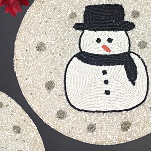 Christmas Handmade Bead Placemat, White and Silver Charger Plate, Table ...