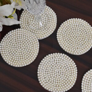 Handmade Pearl White Beaded Coasters for Drinks or Coffee Table, Set of ...