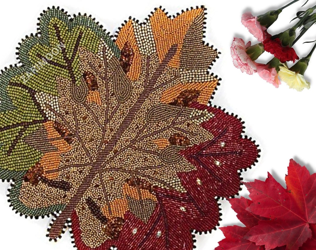 Maple Leaf Handmade Bead Placemat, Beaded Charger, Beaded Table Mat ...