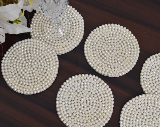 Pearly White and Gold Resin Coasters, Irregular Edge, Coaster Set ...