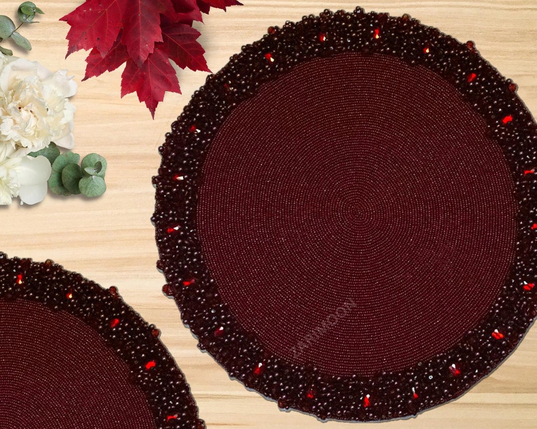 Handmade Beaded Placemat, Beaded Charger, Beaded Table Mat, Maroon ...