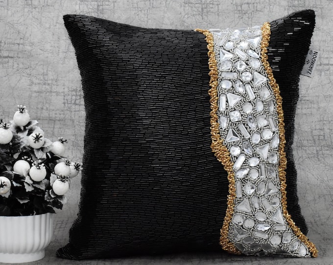 Handwoven Black Lumbar Pillow Cover, Black Mud Cloth, Black Throw ...