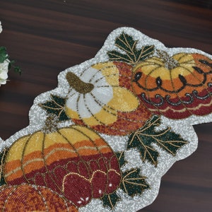 Handmade Bead Table Runner, Pumpkin Table Runner, Pumpkin Fall Gold ...