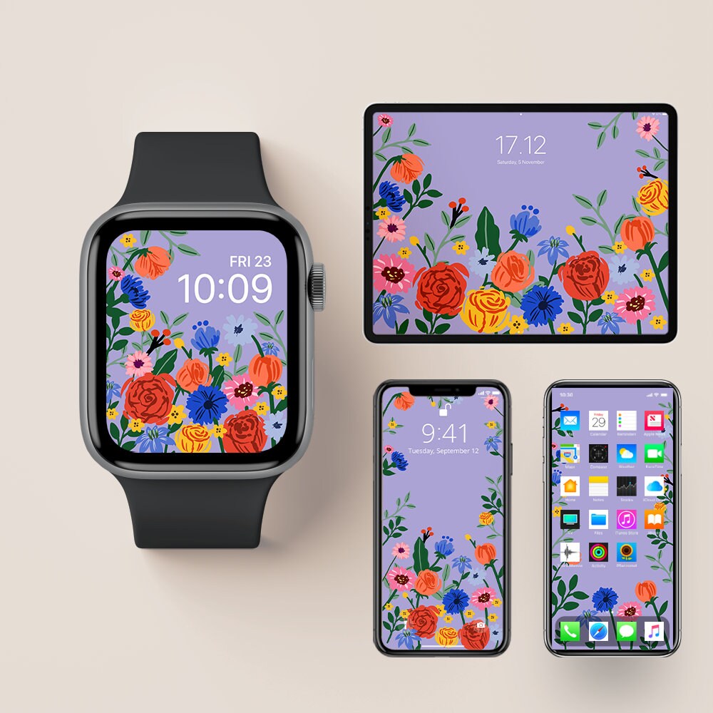 Blooming Garden Apple Watch Wallpaper | Purple Based | Colorful Flower ...