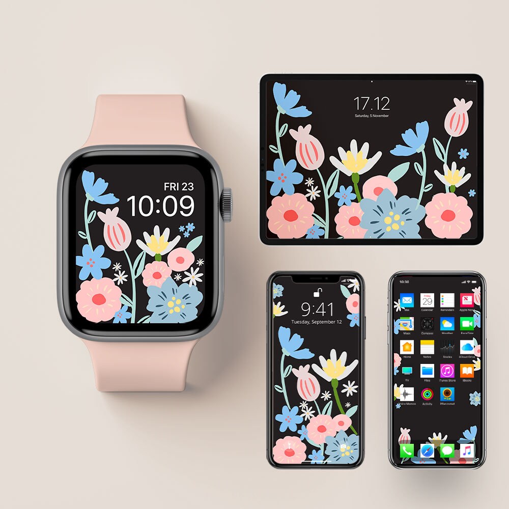 Pastel Bloom Apple Watch Wallpaper Easter Spring Flower Black / Dark ...