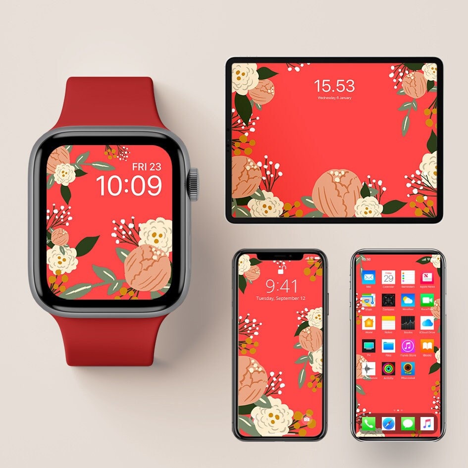 Blossom Peachy Red Apple Watch Wallpaper Floral Flower Garden. iPhone ...