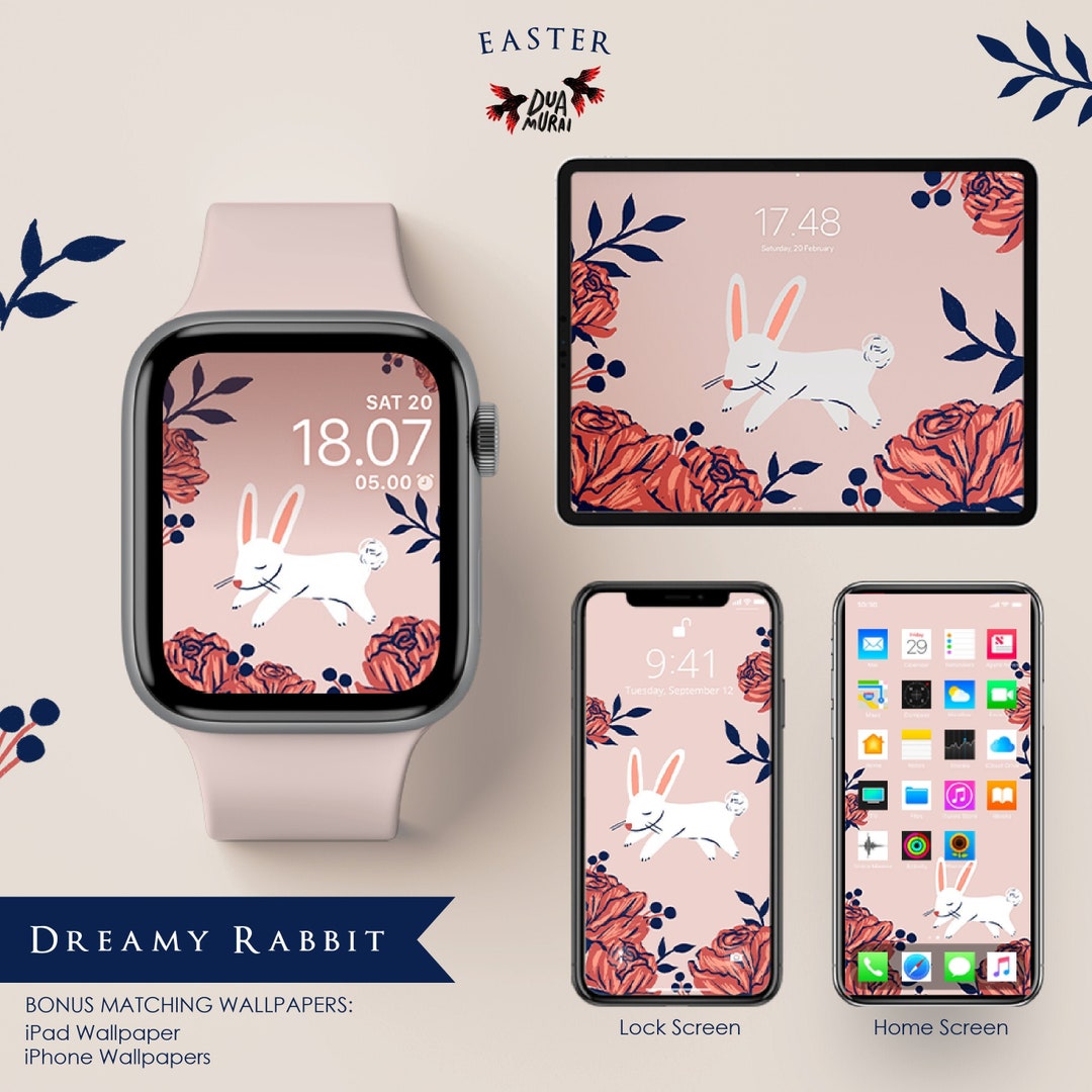 Dreamy Rabbit Apple Watch Wallpaper | Easter Bunny Rose Garden ...