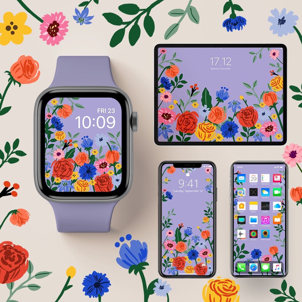 Blooming Garden Apple Watch Wallpaper | Purple Based | Colorful Flower ...