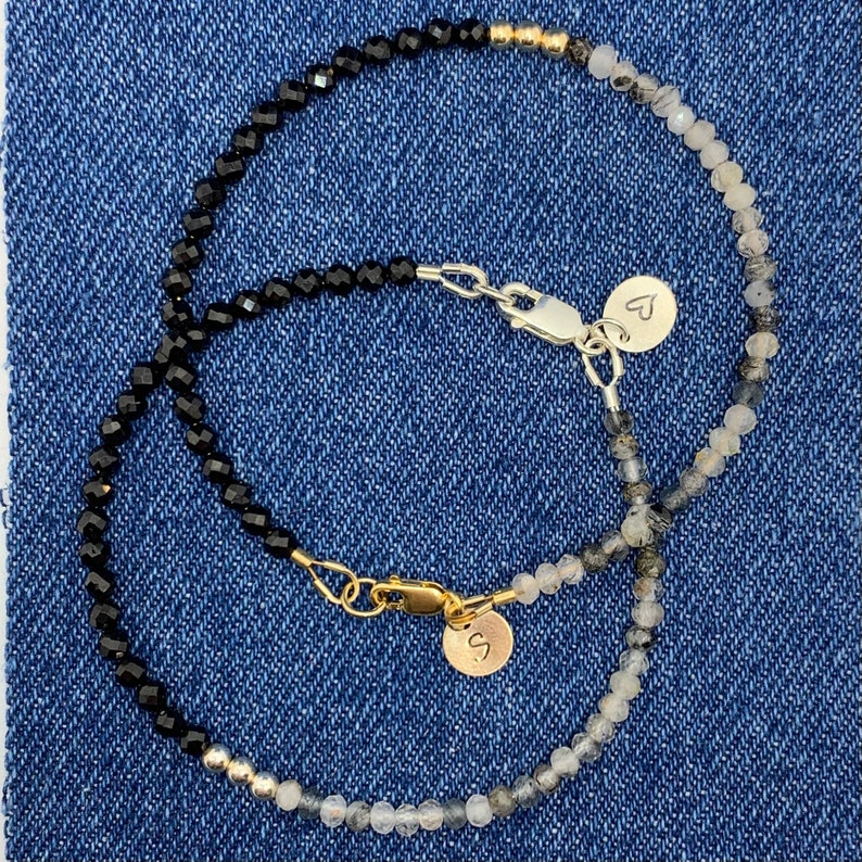 Sagenitic Quartz & Black Spinel Bracelet Dainty Beaded - Etsy