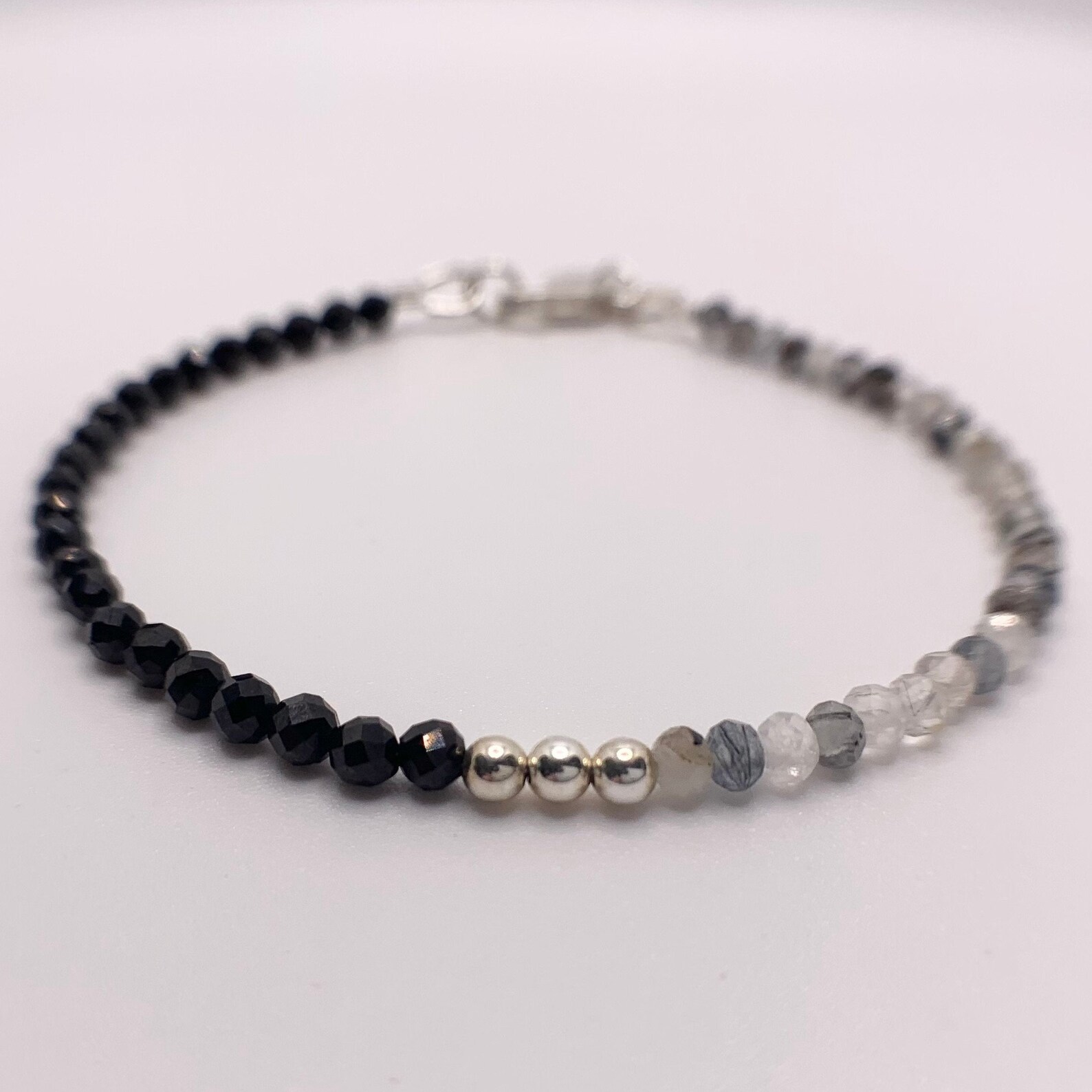Sagenitic Quartz & Black Spinel Bracelet Dainty Beaded - Etsy