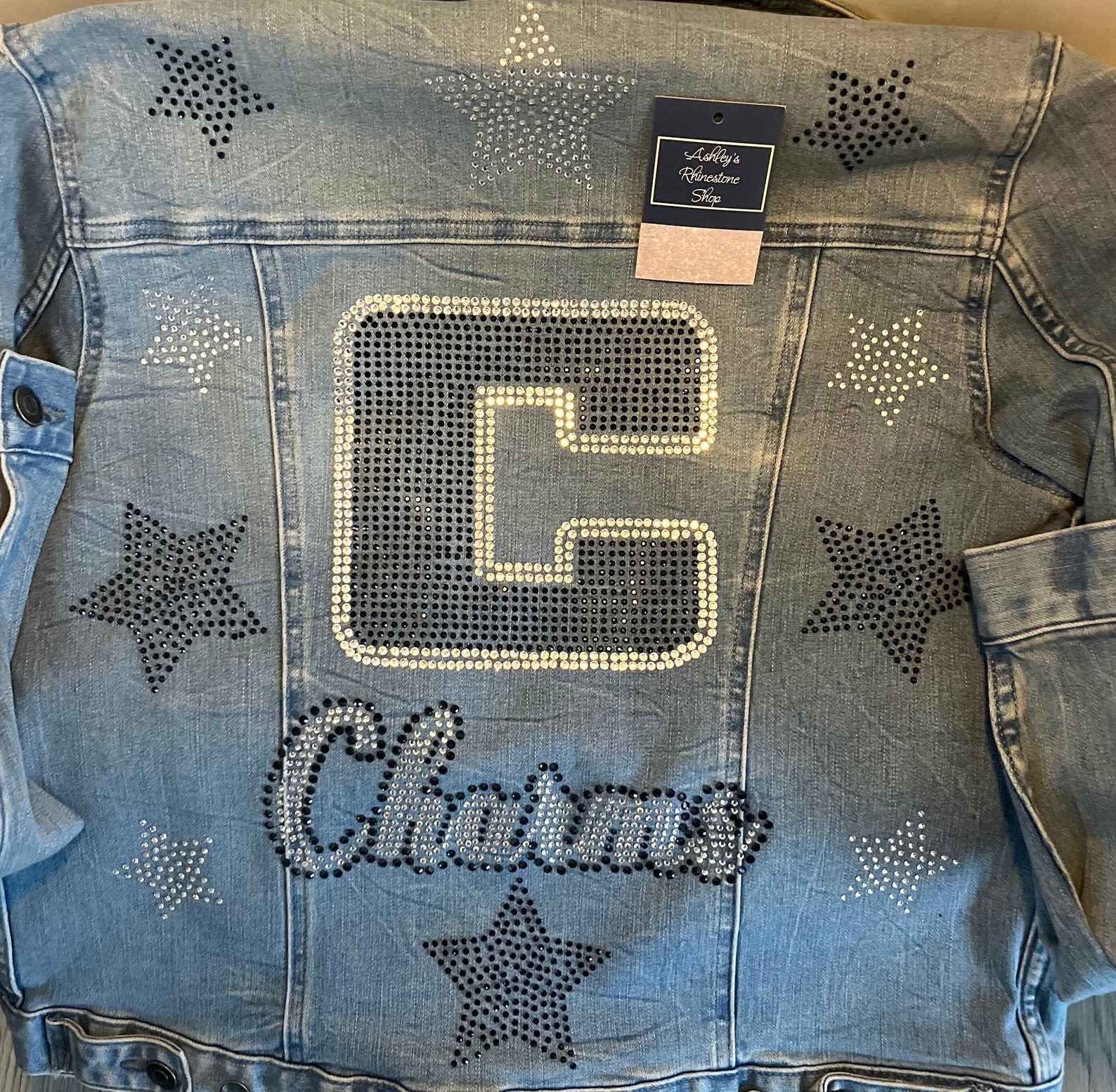 Custom Rhinestone Denim Jacket: Personalized Varsity Letter Cheer Team ...