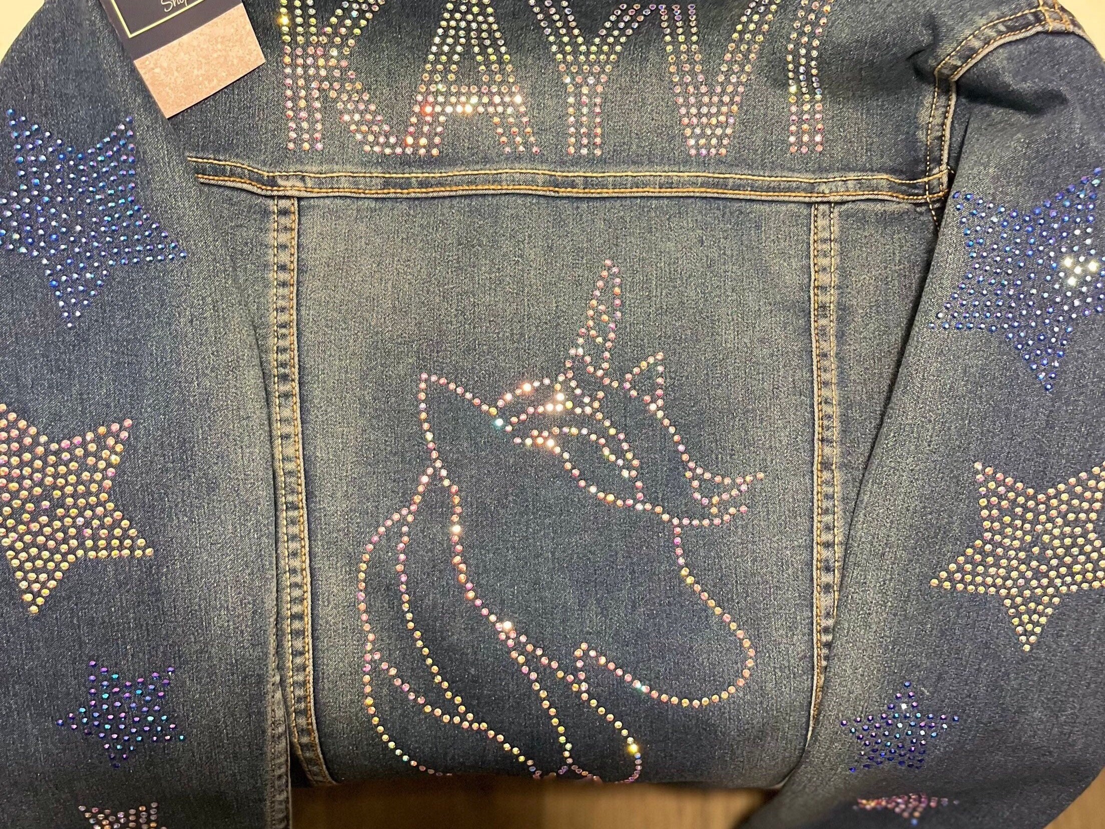 Custom Rhinestone Jean Jackets brides, Kids , Teens, Cheer, Themes ...