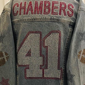 Custom Rhinestone SPORTS FAN Denim Jacket With Sports Ball Sleeves ...