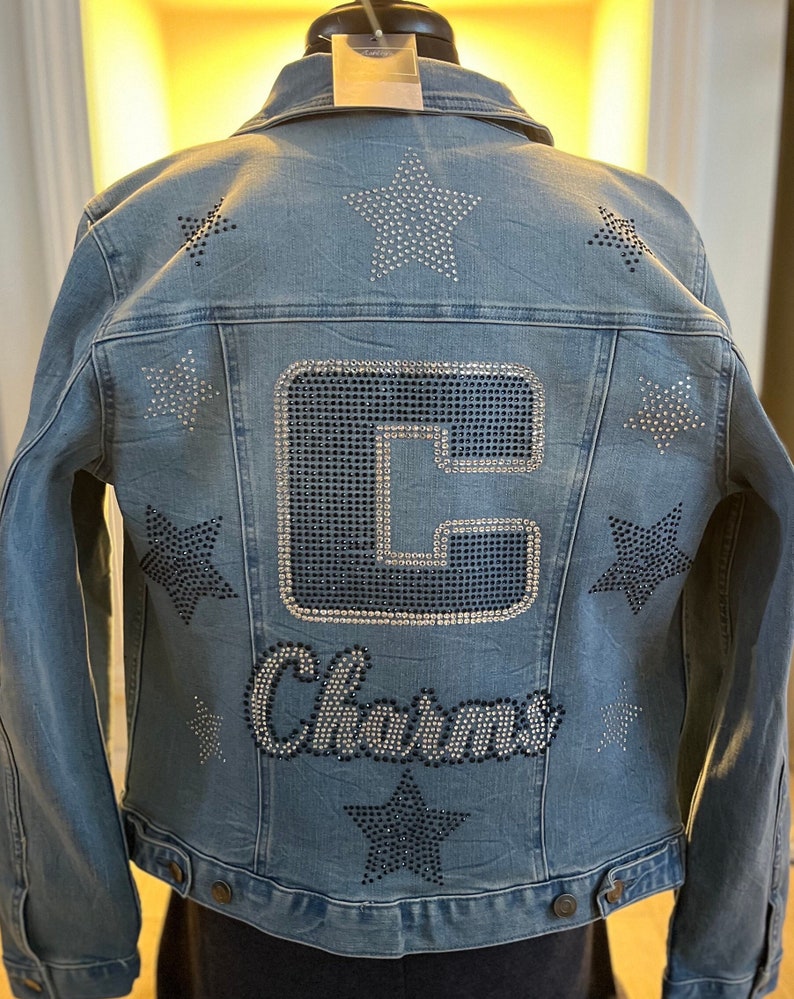 Varsity Letter Style Custom Personalized Denim Jackets -cheerrhinestone ...