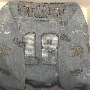 Custom Rhinestone SPORTS FAN Denim Jacket With Sports Ball Sleeves ...