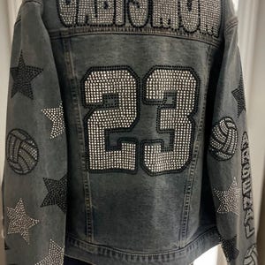 Custom Rhinestone SPORTS FAN Denim Jacket With Sports Ball Sleeves ...