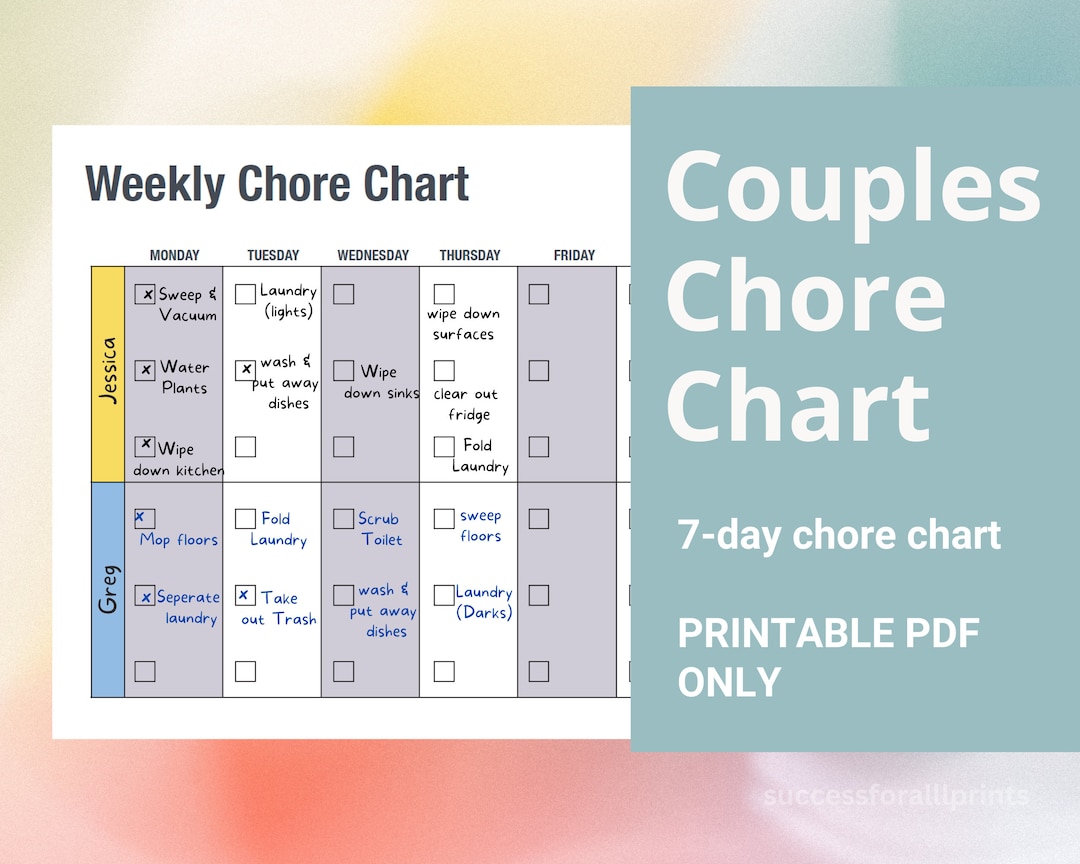 Stylish Couple/roommate Chore Chart Printable | Streamline Tasks ...