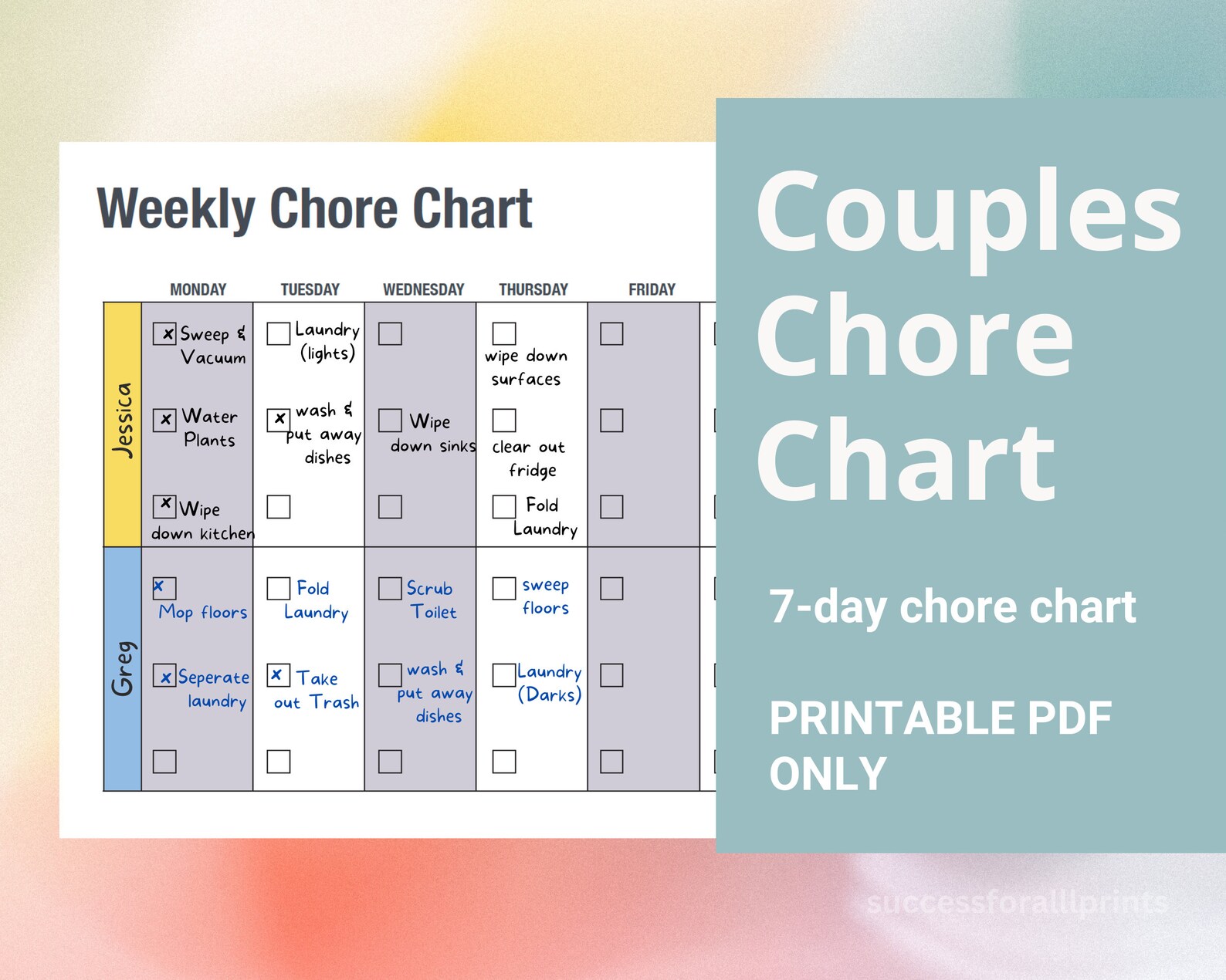 Stylish Couple/roommate Chore Chart Printable | Streamline Tasks ...