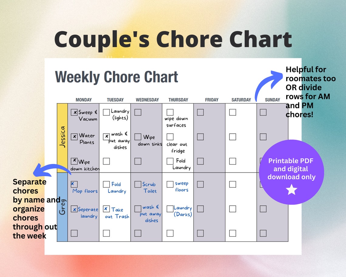 Stylish Couple/roommate Chore Chart Printable | Streamline Tasks ...