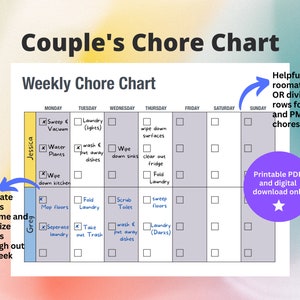 Stylish Couple/roommate Chore Chart Printable | Streamline Tasks ...